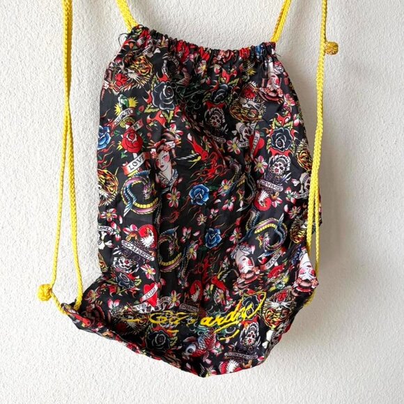 Ed Hardy | Bags | Ed Hardy Black Drawstring Backpack Bag | Poshmark